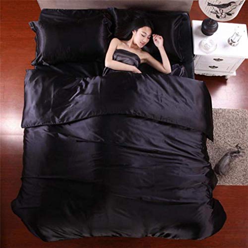Ultra Soft Silk Like Satin 8 Piece Comforter Set ( Comforter + Duvet Cover + Flat Sheet + Fitted Sheet 15" Deep Pocket + 4 Pillow Cases ) Bedding Set Black , King