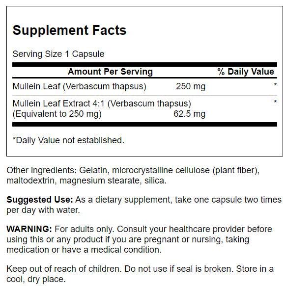 Swanson Mullein Leaf Extract - Standardized 250mg 60 Capsules (2 Pack)