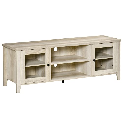 HOMCOM Modern TV Stand, Entertainment Center with Shelves and Cabinets for Flatscreen TVs up to 60" for Bedroom, Living Room, Oak