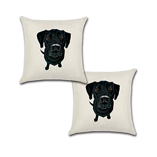 Holiday Depot Set of 2 Pillow Covers 18x18, Cute Black Labrador Retriever Dog Design Cotton Linen Fabric Pet Labrador Portrait Decorative Indoor/Outdoor Throw Pillow Case Set 45 x 45 cm