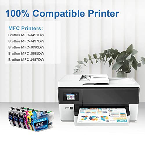 Compatible LC3013 Ink Cartridges Replacement for Brother LC3013 LC3011 High Yield Work for Brother MFC-J491DW MFC-J497DW MFC-J690DW MFC-J895DW Printer(3 Black,1 Cyan,1 Magenta,1 Yellow) 6-Pack
