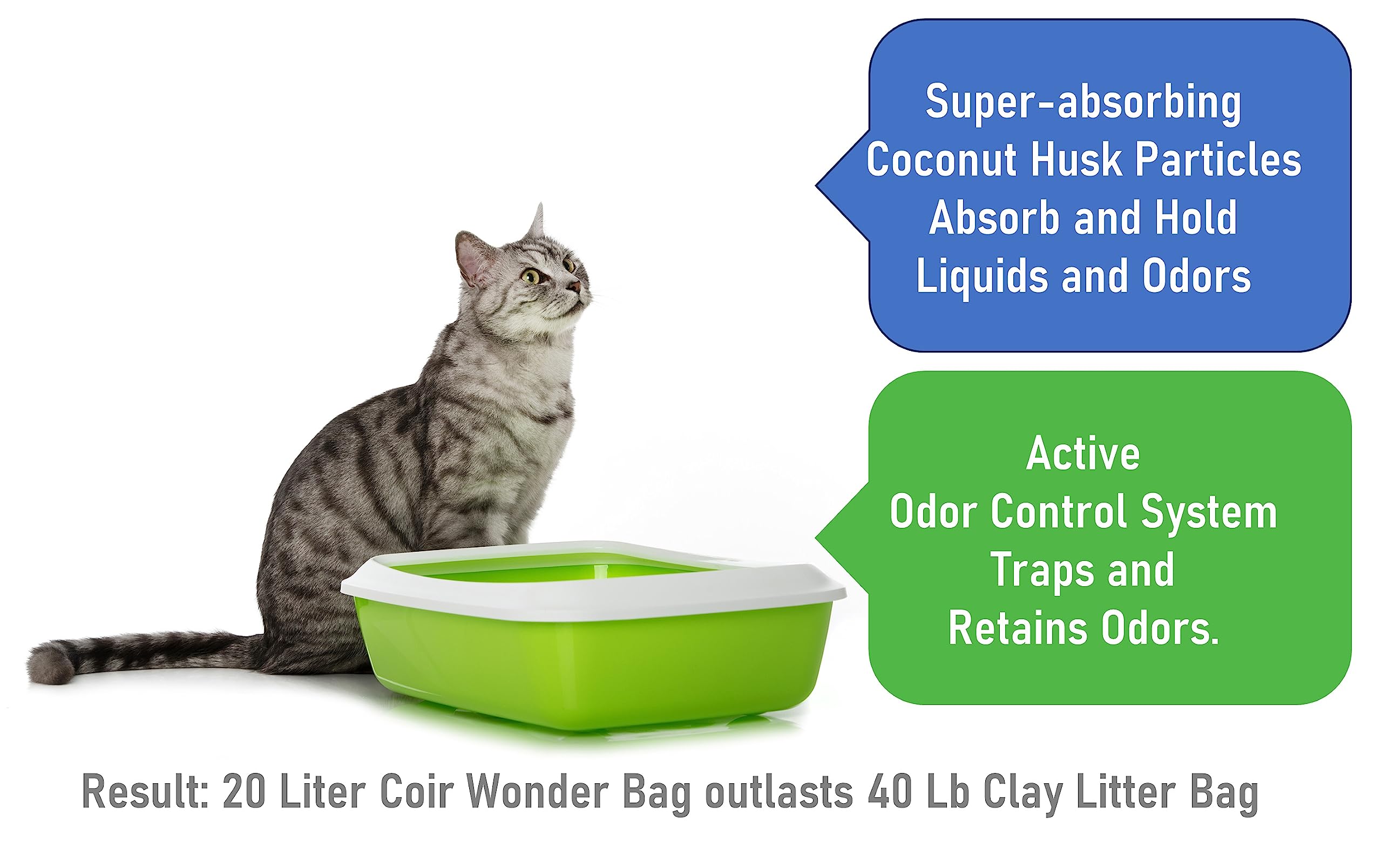 Coir Wonder Coconut Cat Litter – Natural, Non-Clumping Kitty Litter - Ultra Lightweight Bag Lasts Same As 40 Lb Clay – with Activated Charcoal Odor Control – Bedding for Chicken Coop and Small Pets