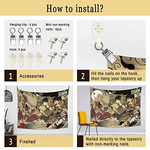 DigiTizerArt Japanese Ukiyoe Style Tapestry Wall Hanging, Japanese Samurai Ghost Yorimitsu And 4 Samurai Exterminated Monsters On Oe Mountainā Style Tapestries for Bedroom Home Decor Multi Color (JapaneseStyle-E)