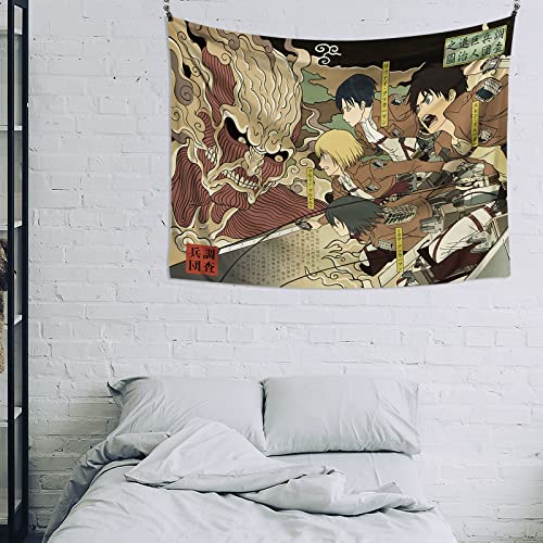 DigiTizerArt Japanese Ukiyoe Style Tapestry Wall Hanging, Japanese Samurai Ghost Yorimitsu And 4 Samurai Exterminated Monsters On Oe Mountainā Style Tapestries for Bedroom Home Decor Multi Color (JapaneseStyle-E)