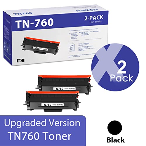 POISONOUS TN-760 TN760 2-Pack High Yield Black Toner Cartridge TN7602PK Compatible Replacement for Brother TN760 TN730 TN770 MFC-L2710DW L2750DW DCP-L2550DW HL-L2395DW HL-L2370DW Pinter, TN760 2BK