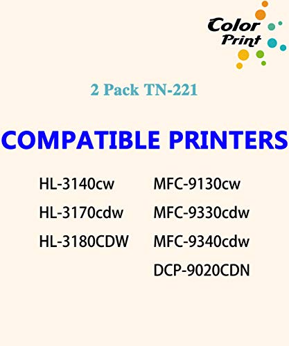 (2-Pack Black) ColorPrint Compatible TN221 Toner Cartridge Replacement for Brother TN-221 TN221BK TN-221BK Work with MFC-9130CW MFC-9330CDW MFC-9340CDW HL-3140CW HL-3150CDN 3170CDW DCP-9020CDN Printer