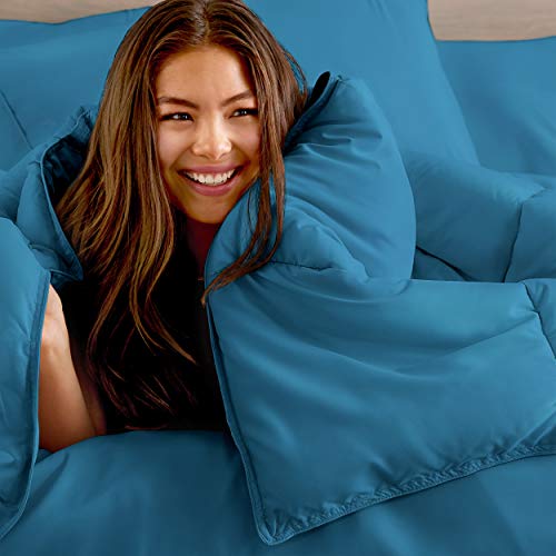 3 PC Comforter Set -Queen ( 88'' x 88'' ) Extra Long - Goose Down Alternative - Ultra-Soft - Premium 1000 Series - All Season Warmth Medium Blue