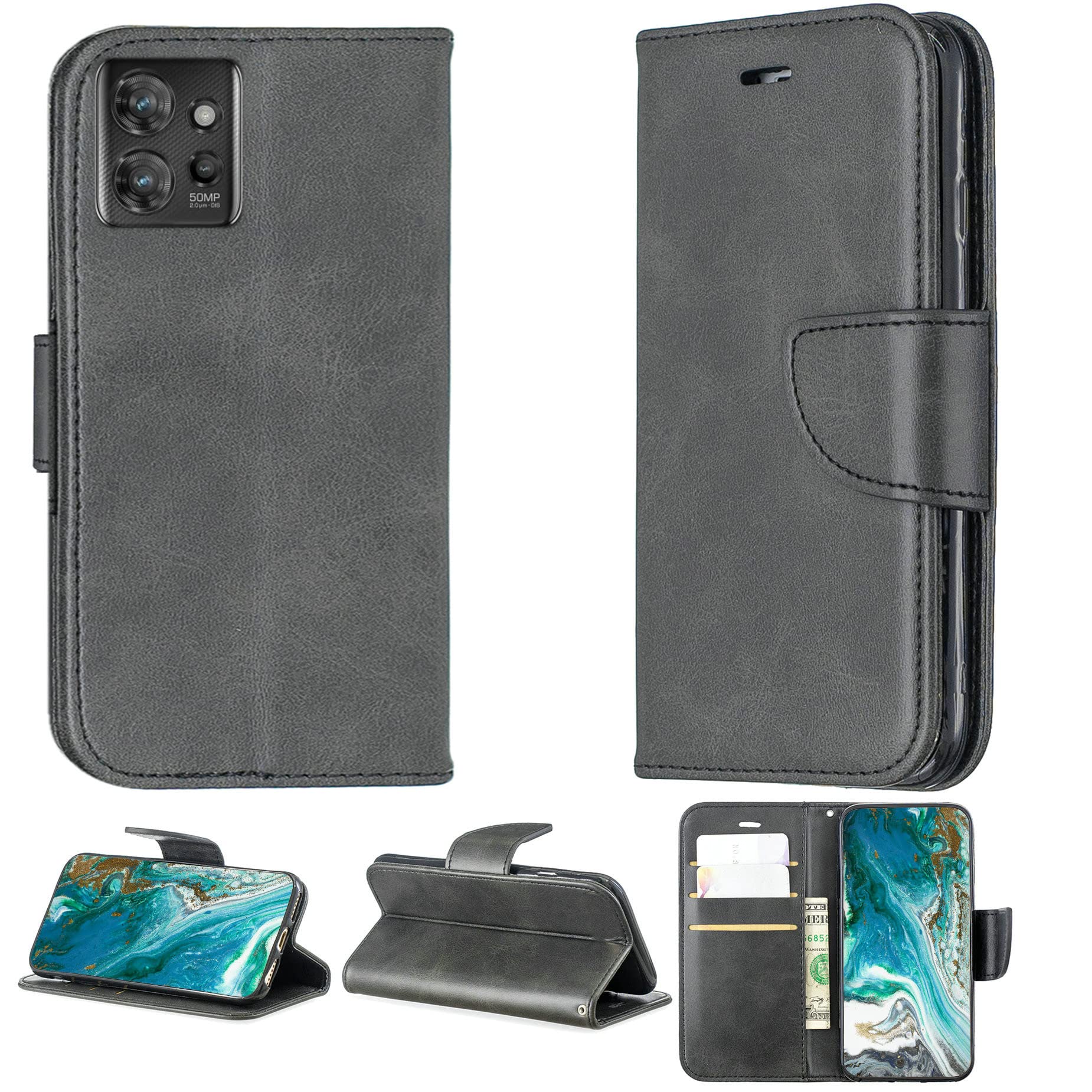 jioeuinly Flip Case for Moto Thinkphone Case Compatible with Motorola Thinkphone Phone Case Flip Stand Cover PU Leather YZW Wallet Case Black