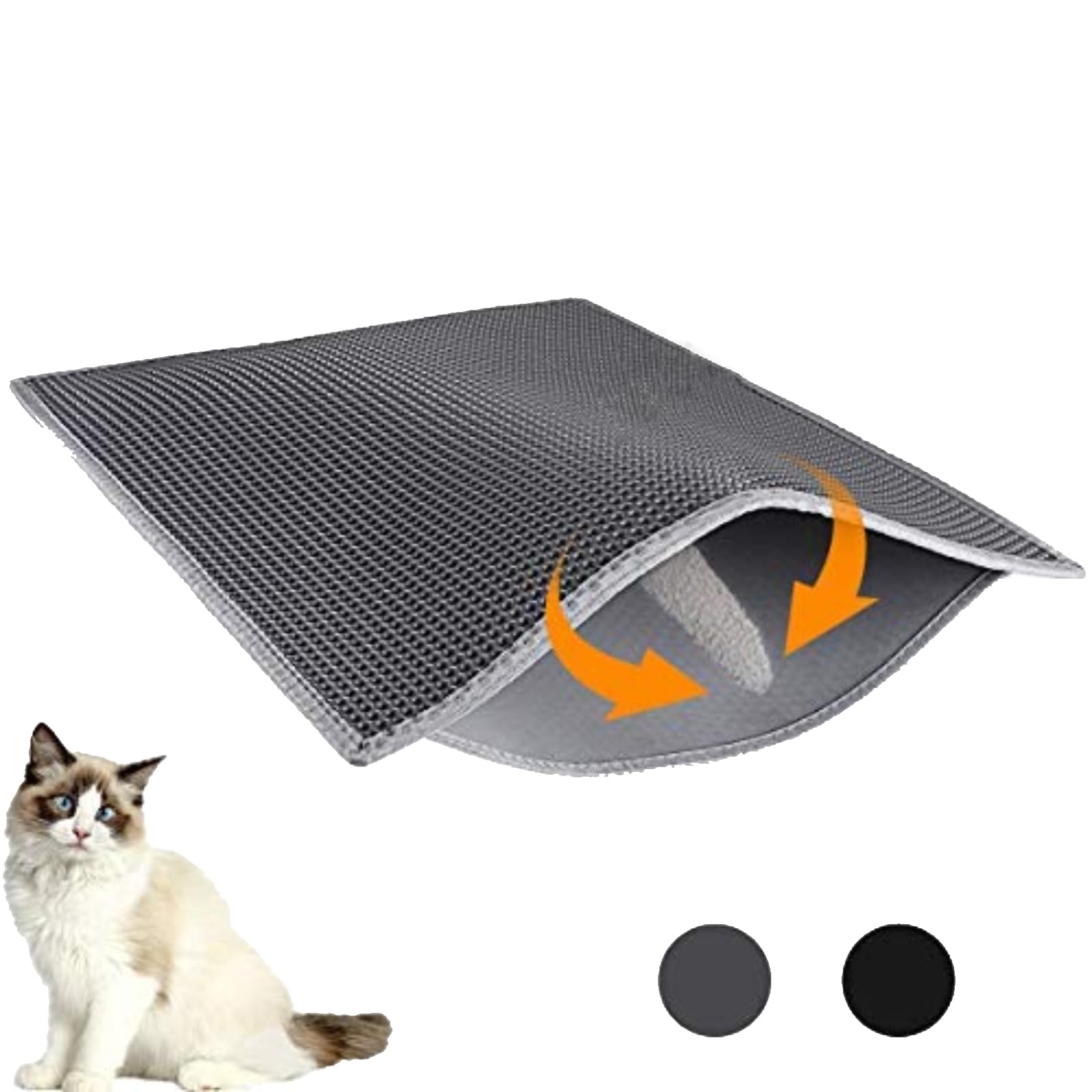 Waretary Cat Litter Mat, 30" X 24" Litter Trapping Mat, Double Layer Honeycomb Litter Box Mat, Urine & Waterproof Kitty Litter Mat, Scatter Control Easy Clean (Gray)