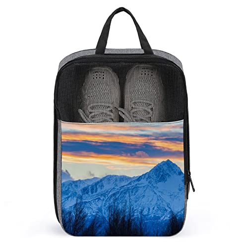 Frcavbin Alaska Mountain Sunset Travel Shoe Bag Shoes Carrier with Handle and Zipper Foldable Shoe Puches Organizer for Home storage School starts