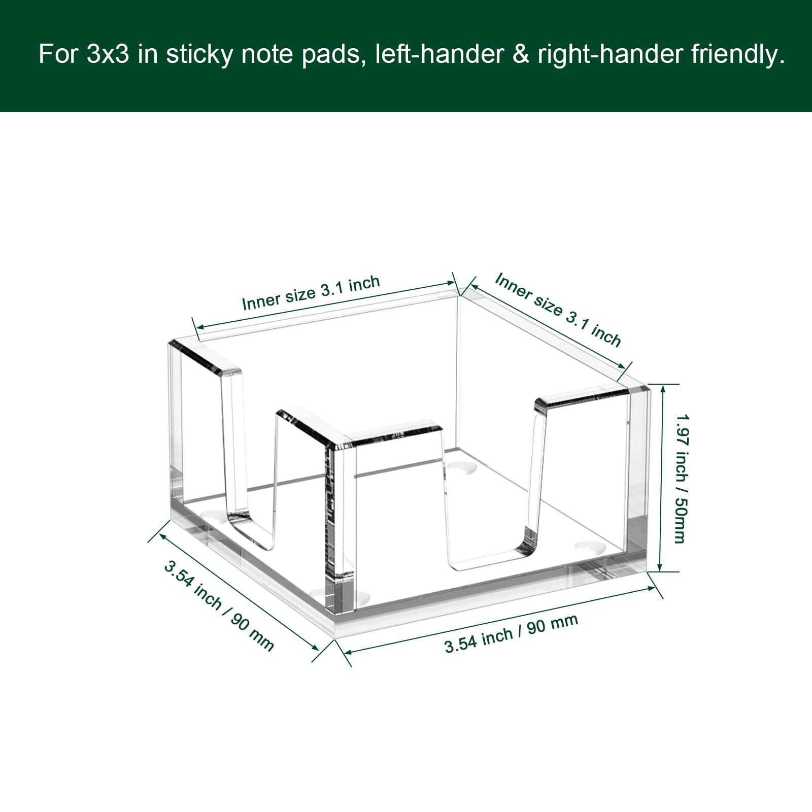 BOSSCASA Acrylic Sticky Note Holder, Self-Stick Note Pad Holder W/O Pads - Note Dispenser Memo Pad Holder Desk Organizer for School Office Home (3''x3'' Clear - 2 Pack)
