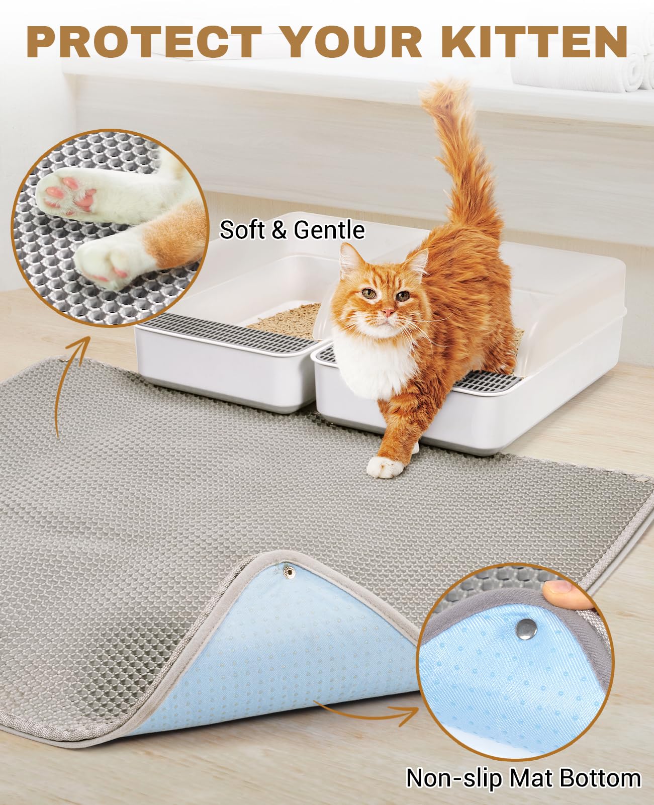 Fostanfly Cat Litter Mat - Extra Large XL 45"x 27" Cat Litter Trapping Mat, Machine Washable Double Layer Design, Urine & Waterproof for Kitty- Easy Clean for Floor