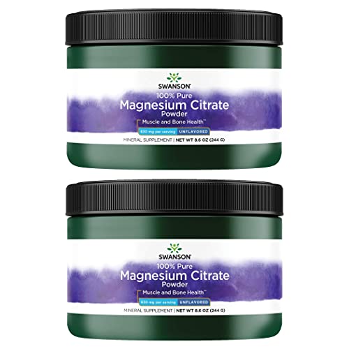Swanson 100% Pure Magnesium Citrate Powder - Unflavored 630 mg 8.6 oz Pwdr 2 Pack