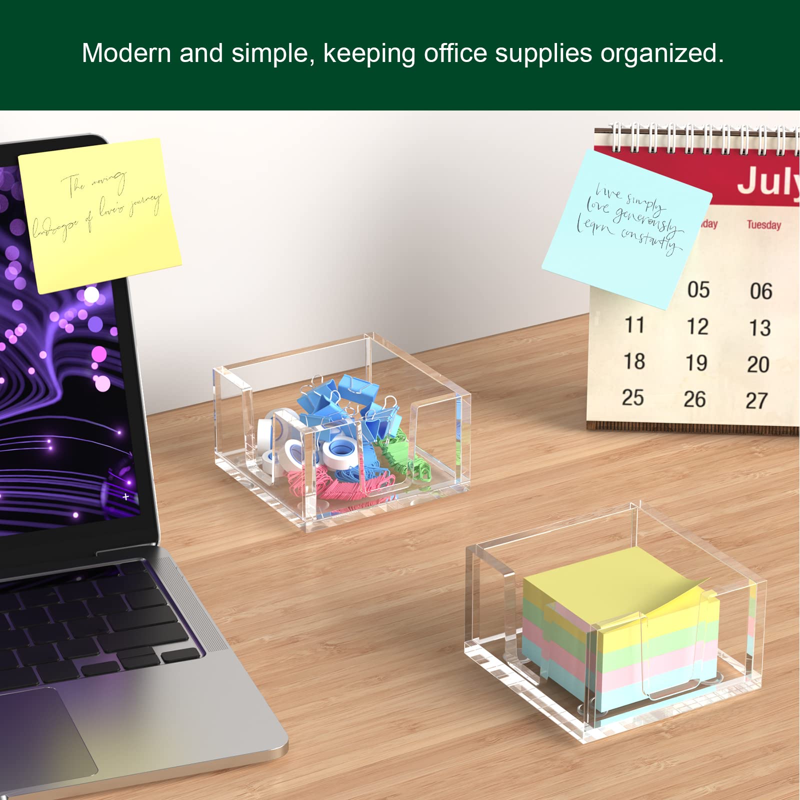 BOSSCASA Acrylic Sticky Note Holder, Self-Stick Note Pad Holder W/O Pads - Note Dispenser Memo Pad Holder Desk Organizer for School Office Home (3''x3'' Clear - 2 Pack)