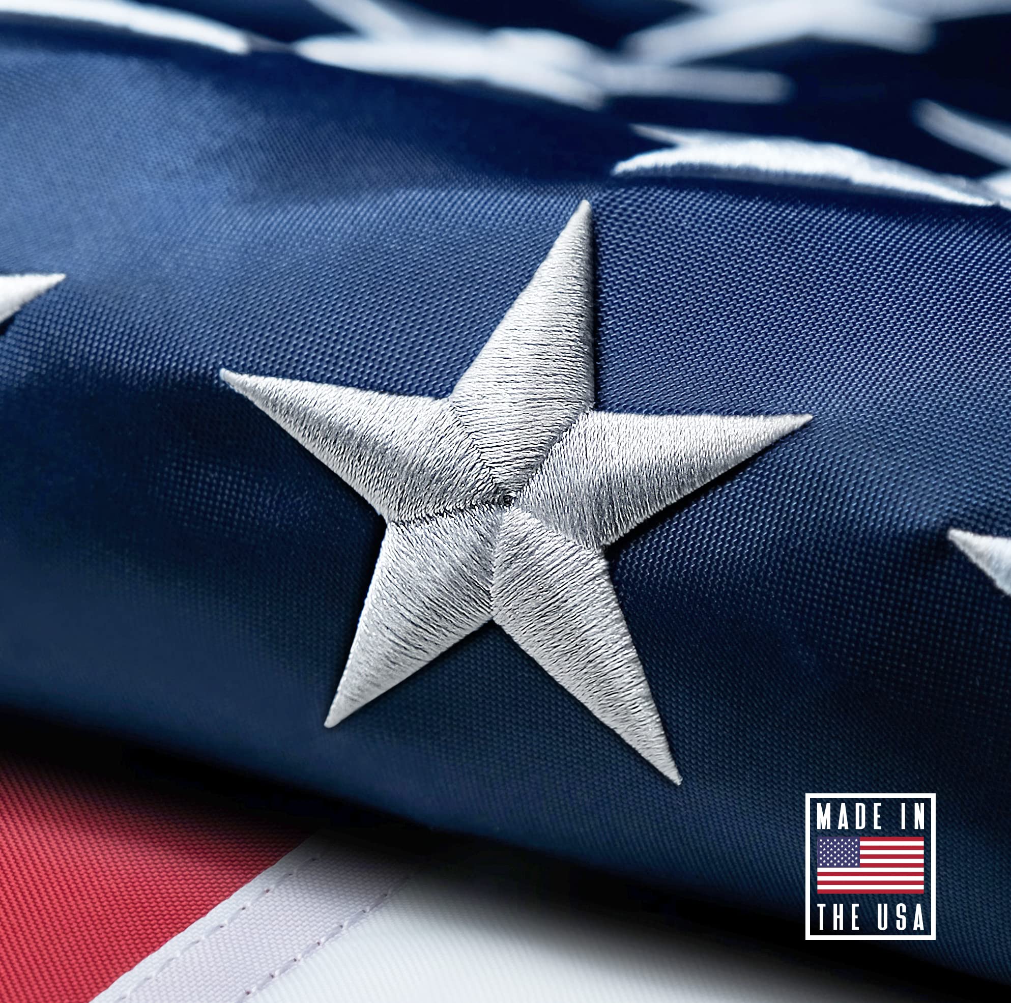 American Flag 5x8 FT Outdoor, Heavy Duty Nylon High Wind US Flag, American Made, Embroidered Stars, Sewn Stripes, Brass Grommets, The Best Double Sided United States Flag Suitable for Outside Use