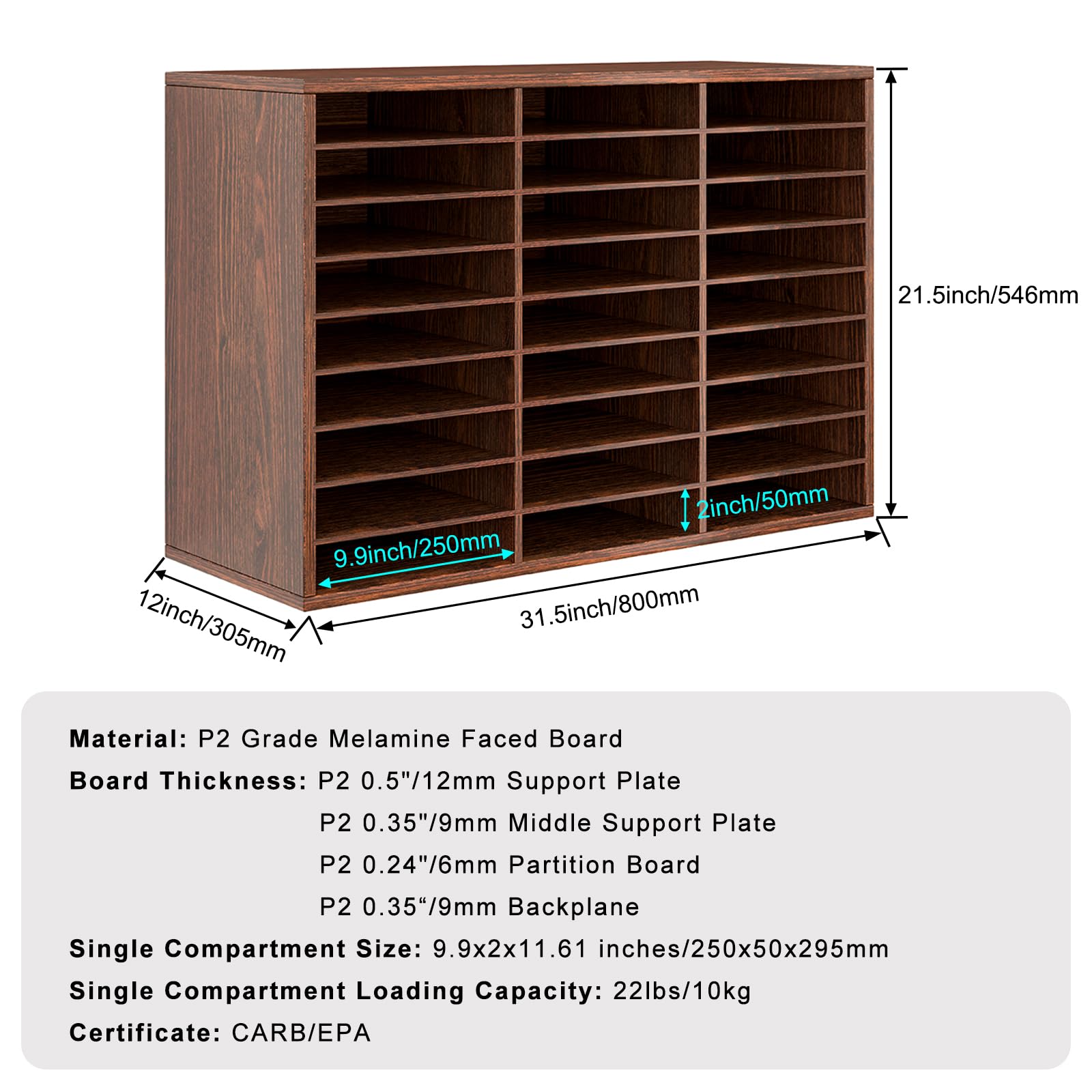 PAG Mail Sorter Organizer, Wood Literature Organizer, Student Mailbox for Classroom, Desktop Bill Paper Organizer for Office Home School, 27 Compartments, Brown