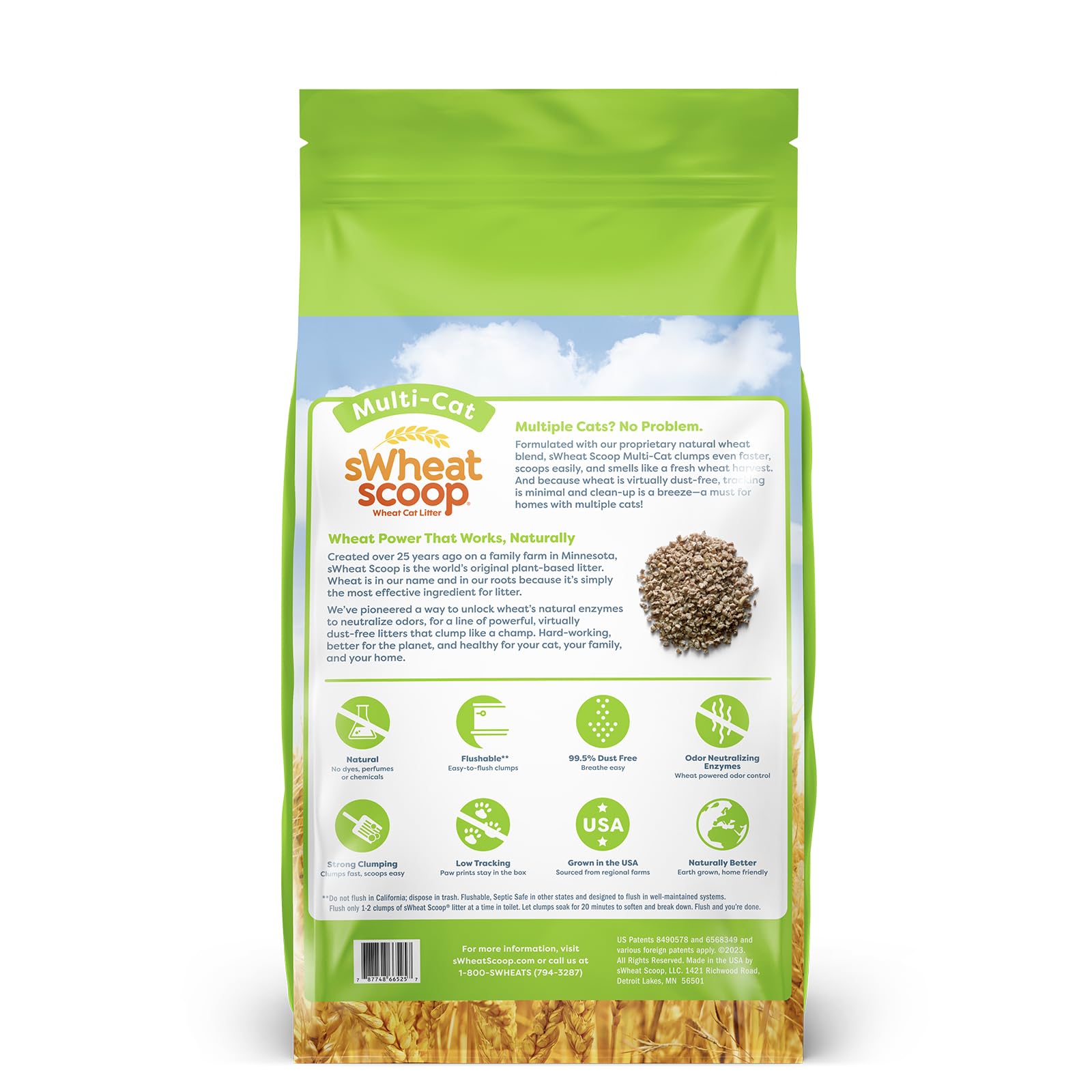 sWheat Scoop Natural Wheat Multi-Cat Litter, Superior Clumping with Odor Neutralizing Enzymes, 25 Pound Bag