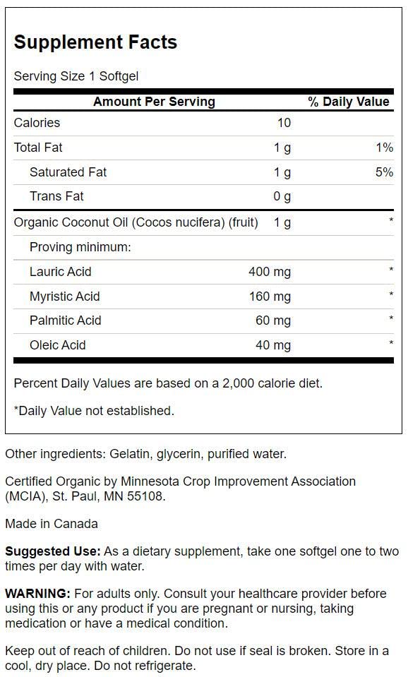Swanson EFAs Coconut Oil Made with Certified Organic Coconut Oil (1000mg, 60 Softgels) 2 Pack