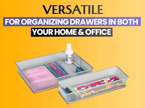 YBM HOME Silver Mesh Drawer Cabinet and or Shelf Organizer Bins, School Supply Holder Office Desktop Organizer Basket (2, 3x15x2 Inch)