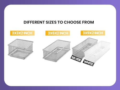 YBM HOME Silver Mesh Drawer Cabinet and or Shelf Organizer Bins, School Supply Holder Office Desktop Organizer Basket (2, 3x15x2 Inch)