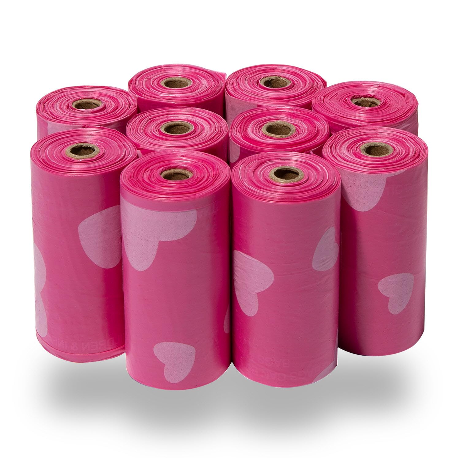 Best Pet Supplies Dog Poop Bags (150 Bags) for Waste Refuse Cleanup, Doggy Roll Replacements for Outdoor Puppy Walking and Travel, Leak Proof and Tear Resistant, Thick Plastic - Pink Heart