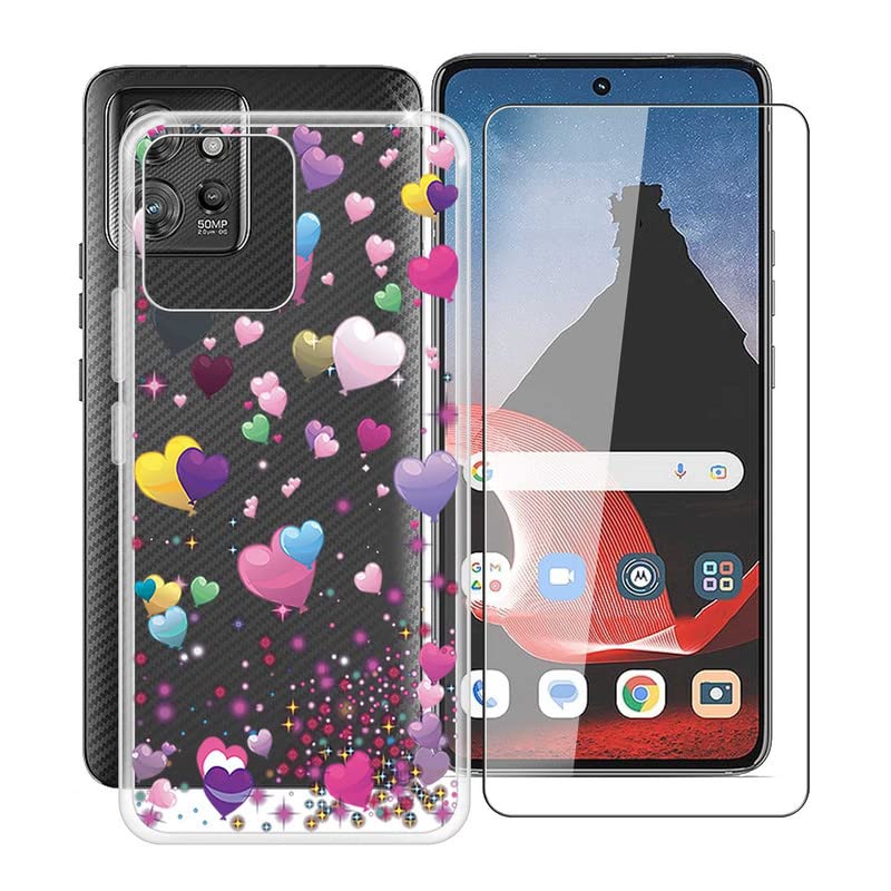 HGJTF Phone Case for Motorola ThinkPhone (6.6") with 1 X Tempered Glass Screen Protector, Slim Clear Shockproof X Anti-Scratch Soft TPU Gel Cover for Motorola ThinkPhone - Heart Balloon