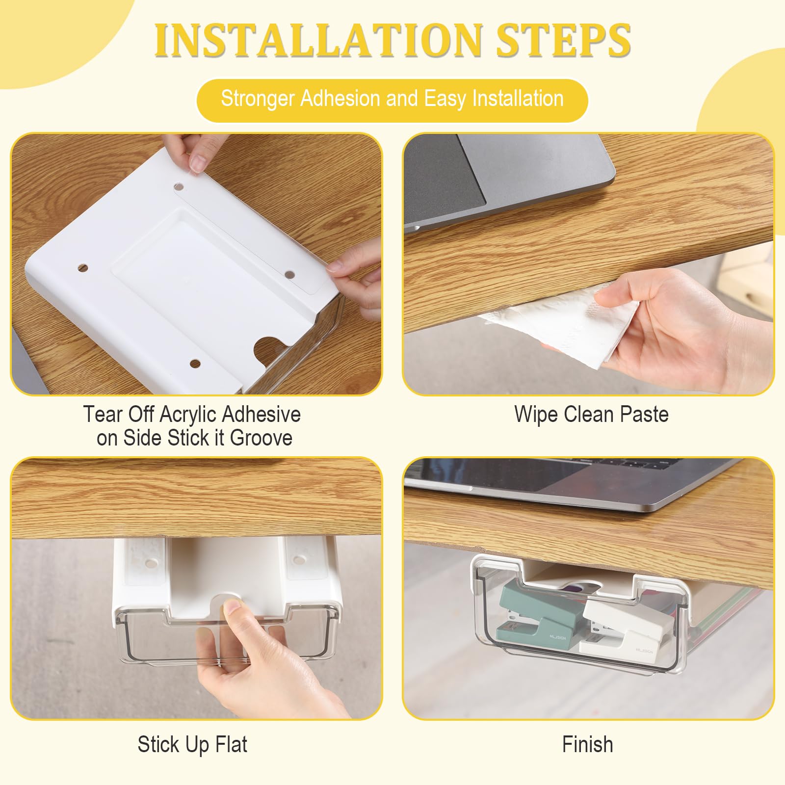 Geetery 8 Pcs Self Adhesive Slide Out Attachable Drawer Tray Under Desk Drawer Table Hidden Storage Mounted Desktop Pencil Holder Tray Drawers Up to 11 lbs Organizer for Office Home School Kitchen