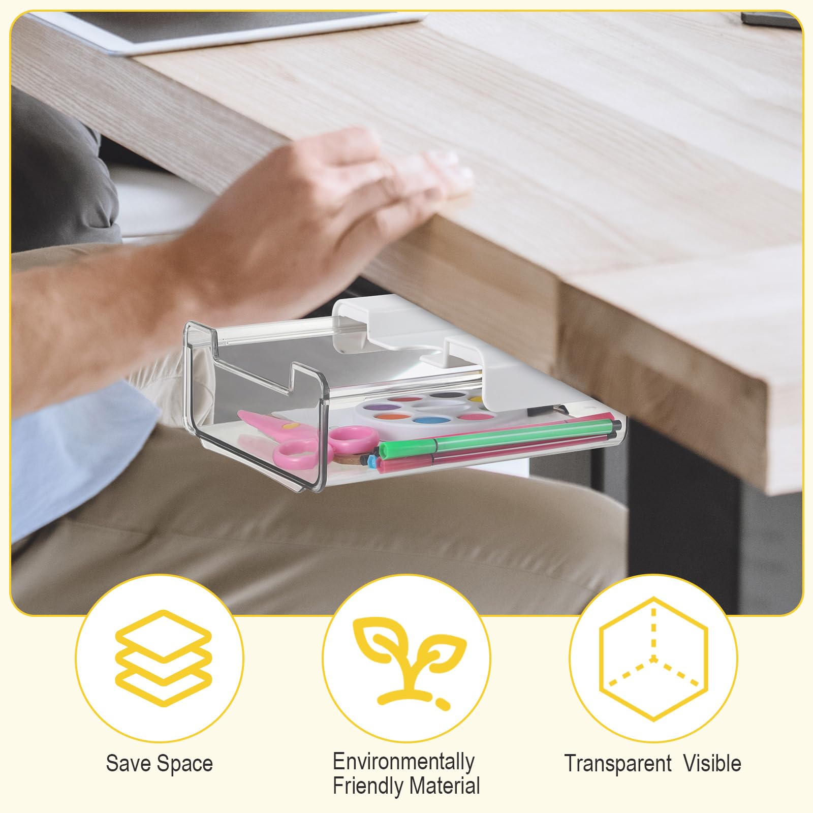 Geetery 8 Pcs Self Adhesive Slide Out Attachable Drawer Tray Under Desk Drawer Table Hidden Storage Mounted Desktop Pencil Holder Tray Drawers Up to 11 lbs Organizer for Office Home School Kitchen