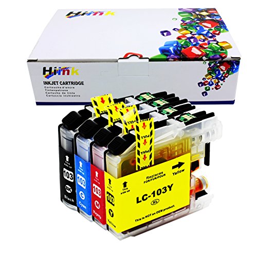 HIINK LC103XL Ink Cartridge Replacement for Brother LC-103 MFC-J245 MFC-J285DW MFC-J450DW MFC-J475DW MFC-J650DW MFC-J870DW MFC-J875DW Printer, Pack of 4