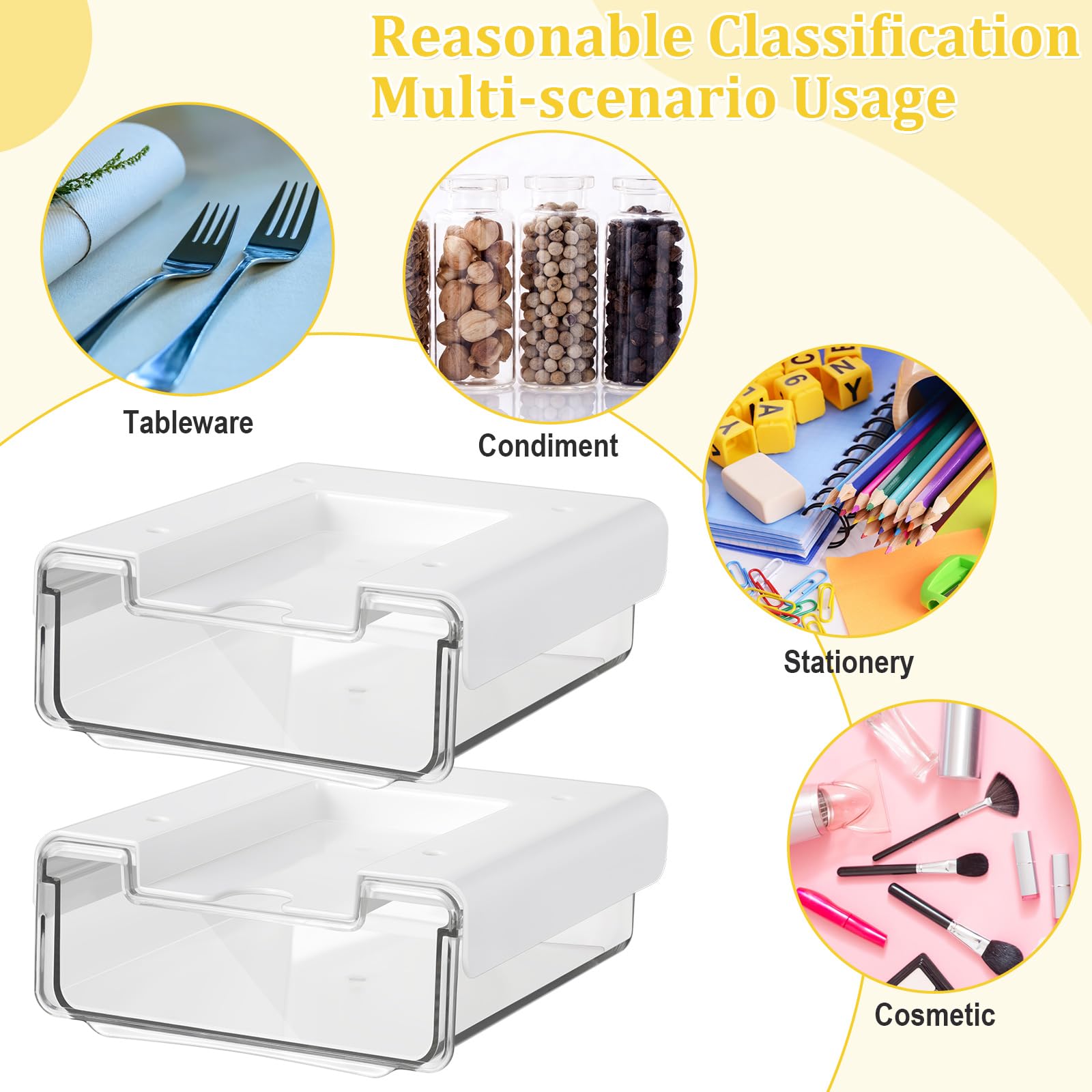 Geetery 8 Pcs Self Adhesive Slide Out Attachable Drawer Tray Under Desk Drawer Table Hidden Storage Mounted Desktop Pencil Holder Tray Drawers Up to 11 lbs Organizer for Office Home School Kitchen
