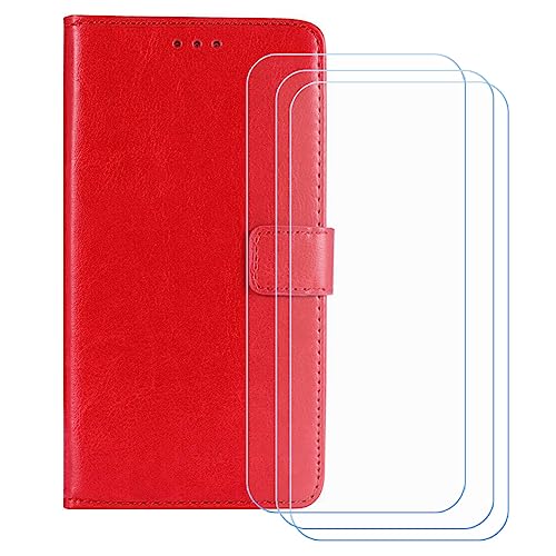 YZKJSZ Wallet Case for Motorola ThinkPhone (6,6") + [3 Pack] Tempered Film Glass Screen Protector Flip PU Leather Case with Credit Card Slots and Stand Protective Cover - Red