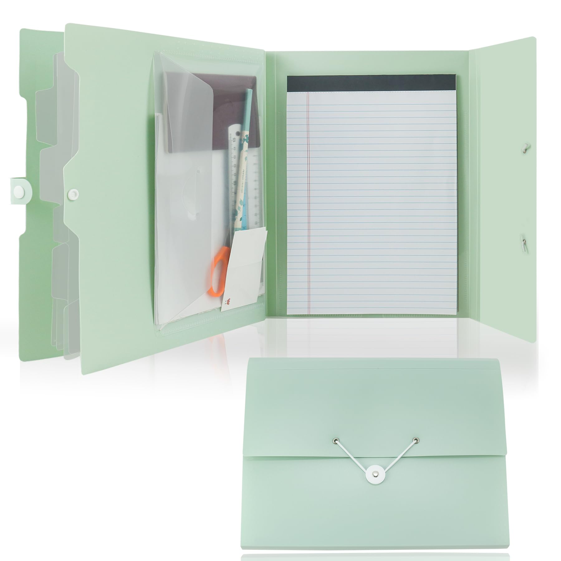 JIMEIQI Accordion File Organizer, 6 Pocket Green Expanding File Folder with Notebook & Storage Bag, Versatile Document Organizer for Letter Size/A4 Paper, Portable Accordion Folder for Office/School