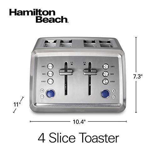 Hamilton Beach 4 Slice Toaster with Extra-Wide Slots, Bagel Setting, Toast Boost, Slide-Out Crumb Tray, Auto-Shutoff & Cancel Button, Digital with Defrost Function, Stainless Steel (24796)