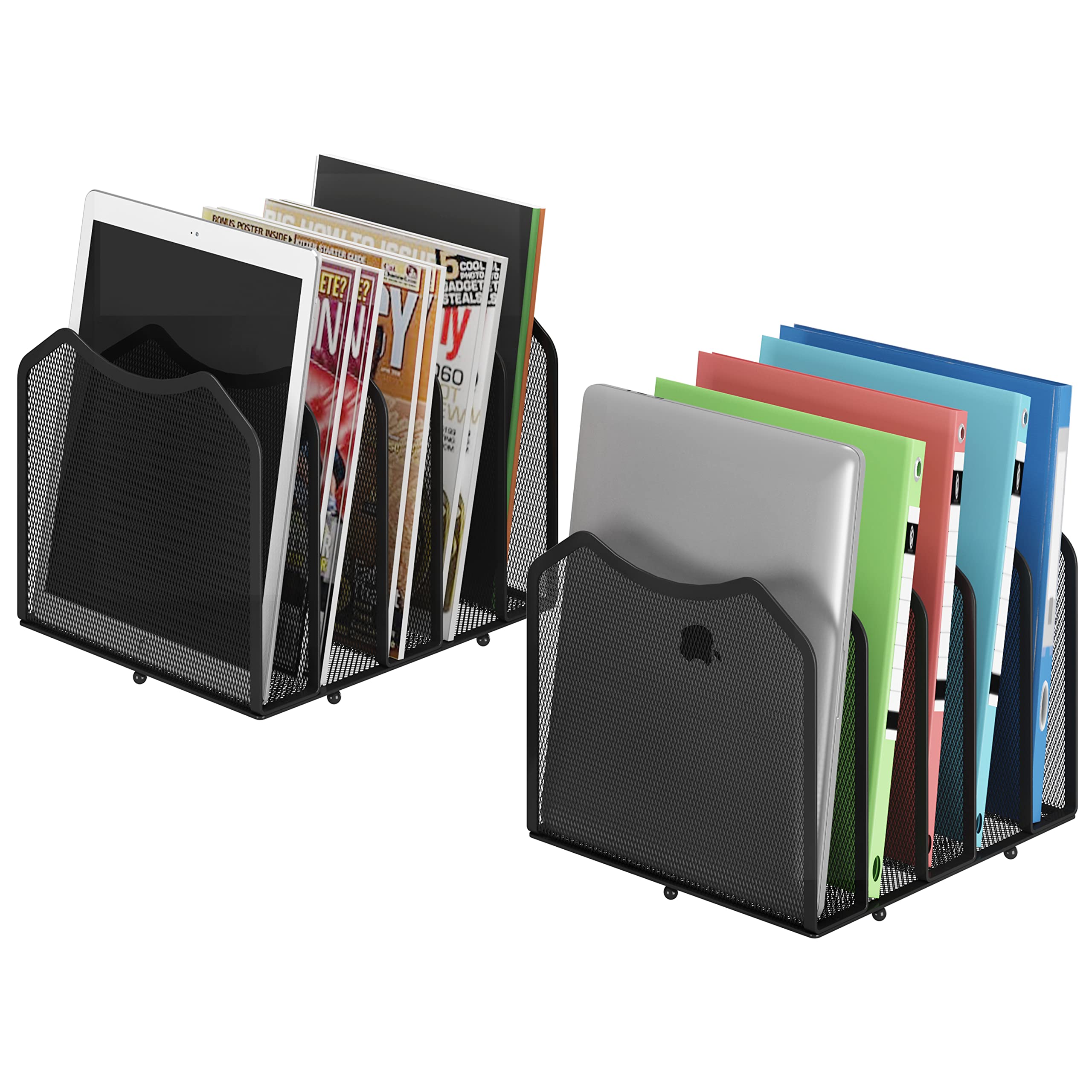 Simple Trending 2 Pack Mesh Desktop File Sorter Organizer, 5-Section Bookshelf for Desk Home Office, Black