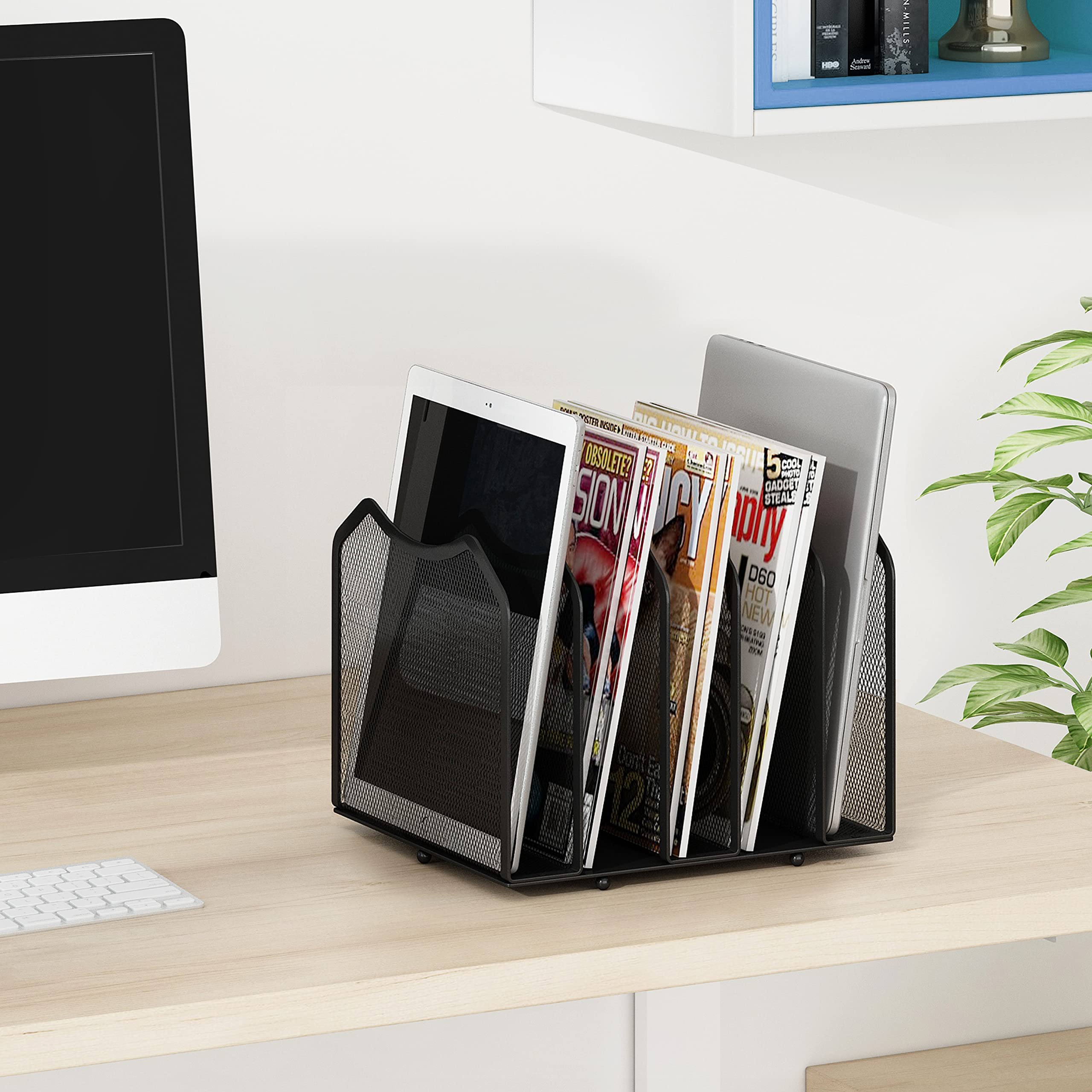 Simple Trending 2 Pack Mesh Desktop File Sorter Organizer, 5-Section Bookshelf for Desk Home Office, Black