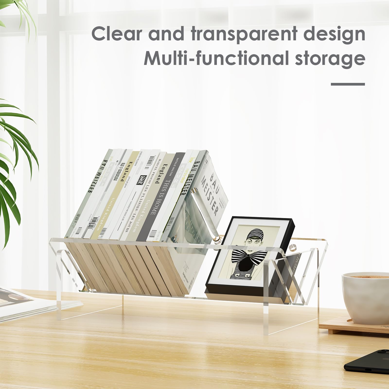 RekRang Acrylic Desk Bookshelf,Small Desktop Bookcases Clear Book Shelf Organizer for Home Office School,Book Stand Display Rack for CDs Magazines Books