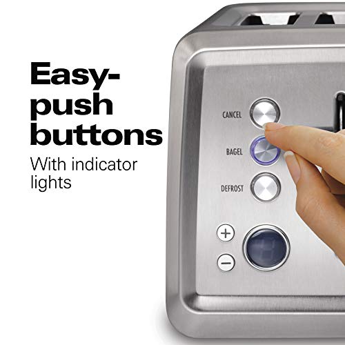 Hamilton Beach 4 Slice Toaster with Extra-Wide Slots, Bagel Setting, Toast Boost, Slide-Out Crumb Tray, Auto-Shutoff & Cancel Button, Digital with Defrost Function, Stainless Steel (24796)