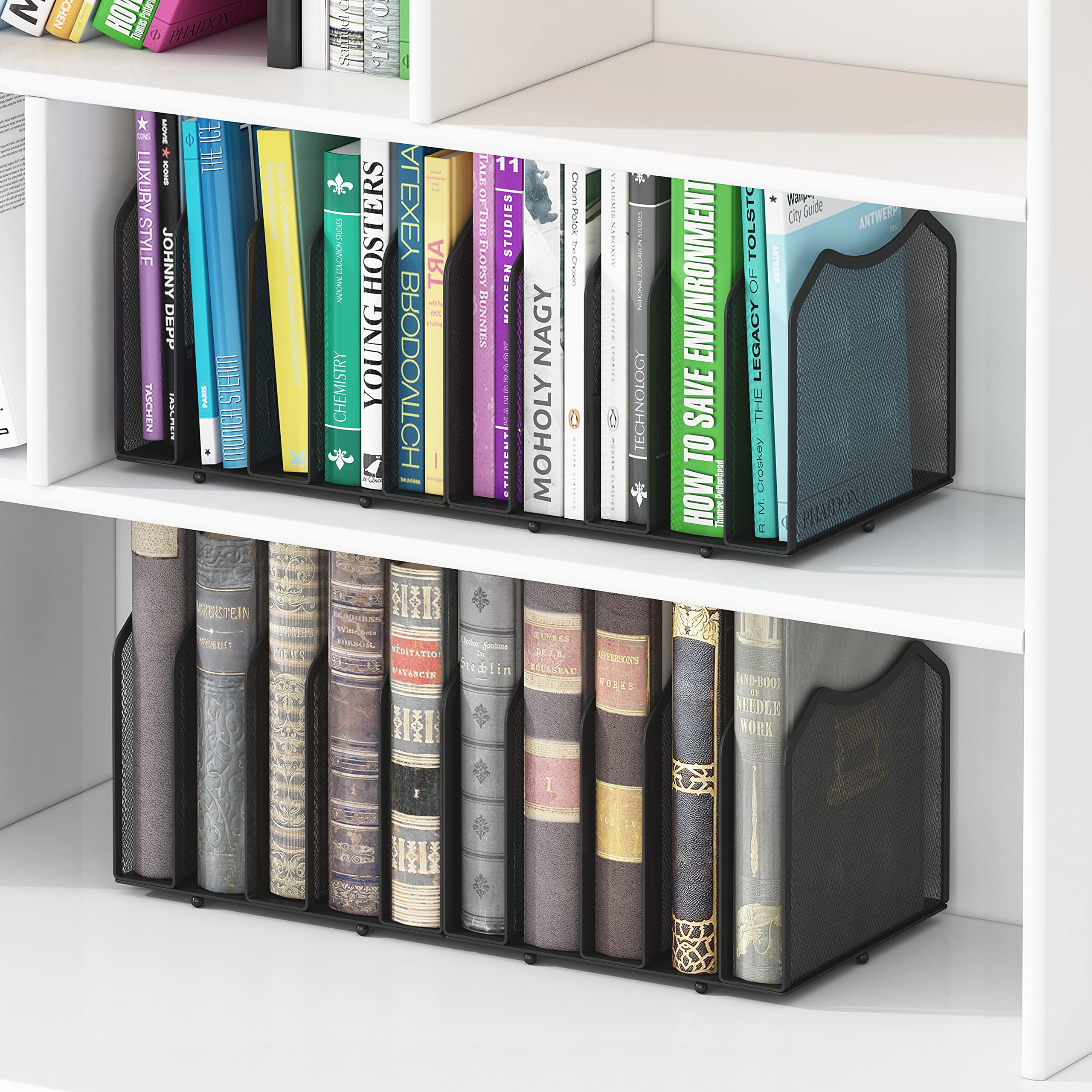 Simple Trending 2 Pack Mesh Desktop File Sorter Organizer, 5-Section Bookshelf for Desk Home Office, Black