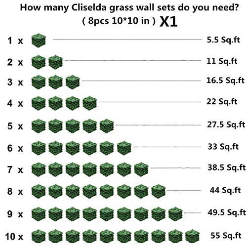 Cliselda Grass Backdrop Wall Panels 8PCS 10"x10" Artificial Boxwood Hedge Greenery Wall Panels, Privacy Hedge Screen Faux Boxwood for Indoor Outdoor Plant Wall Decor
