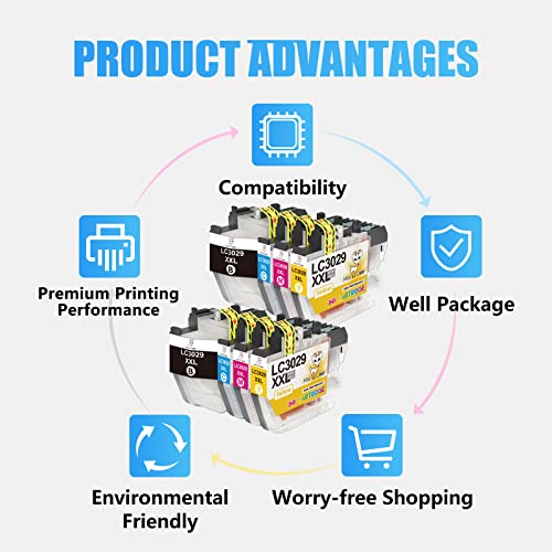 Miss Deer LC3029 XXL Compatible Ink Cartridges Replacement for Brother LC3029 XXL LC 3029,Work for MFC-J6535DW MFC-J6935DW MFC-J5830DW MFC-J5930DW J6535DWXL J5830DWXL,8 Pack