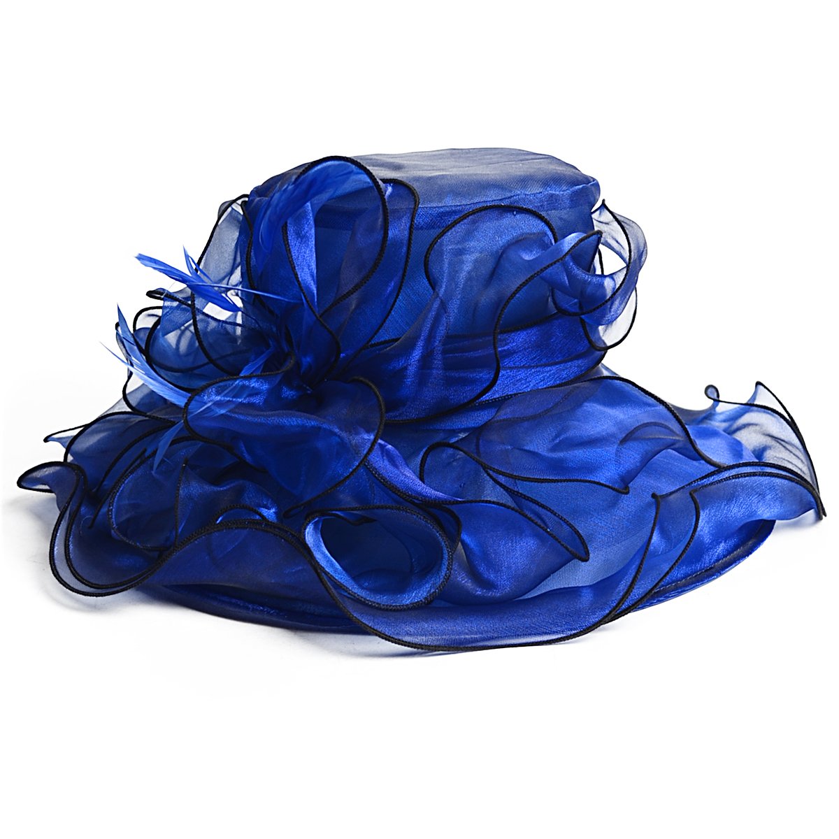 Ruphedy Women Derby Church Dress Fascinator Wide Brim Tea Party Wedding Hats S042b (S056-Navy)