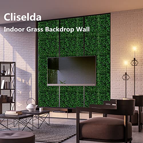 Cliselda Grass Backdrop Wall Panels 8PCS 10"x10" Artificial Boxwood Hedge Greenery Wall Panels, Privacy Hedge Screen Faux Boxwood for Indoor Outdoor Plant Wall Decor
