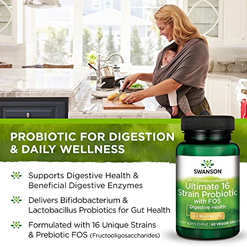 Swanson Dr. Stephen Langer's Formula - Natural Probiotic w/ Prebiotic FOS - 16-Strain Supplement Promoting Digestive Support w/ 3.2 Billion CFU per Capsule - (60 Veggie Capsules) 2 Pack
