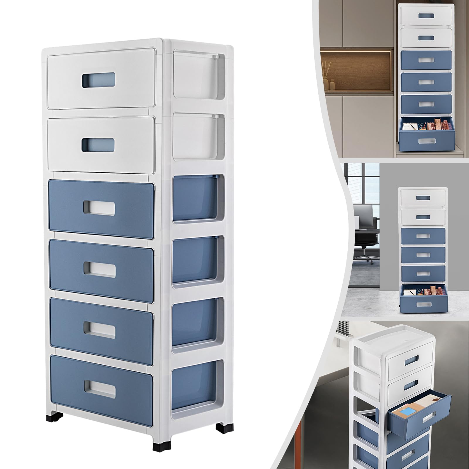 KONGKUNI 6 Drawer Rolling Storage Cart with Wheels, Stackable Drawer Storage Organizer, Multifunctional Utility Cart Plastic Storage Trolley,Organize Files Supplies for School Office Home