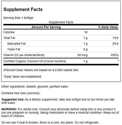 Swanson Vitamin D3 with Coconut Oil - High Potency 2,000 Iu 60 Sgels 2 Pack
