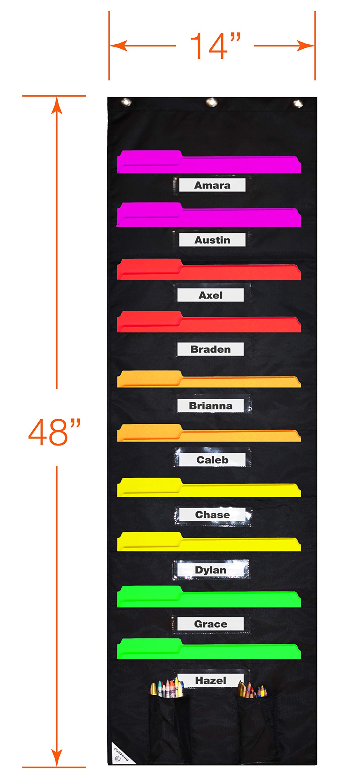 COMPONO Wall Storage Pocket Charts for Classroom (10 Pocket - 2 Pack, Black w/ window) File Organizers - Best Hanging File Pocket Chart for School, Classroom, Home or Office Use. Wall Pocket Chart