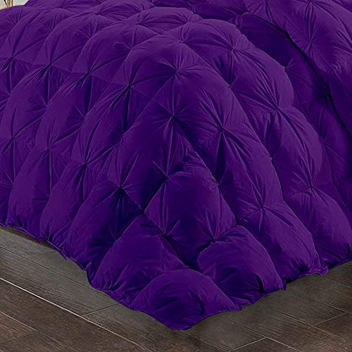 All-Season 500 GSM Egg Plant Goose Down 5 Pieces Quiled Pinch Pleated Comforter Set ( Comforter + 4 Pillow Cases ) 1000 Series Egyptian Cotton Duvet Insert Oversized Queen