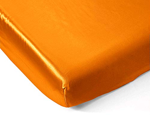 Cotton Home Depot Ultra Soft Silky Satin 4 Piece Sheet Set ( Flat Sheet + Fitted Sheet 17" Deep Pocket + 2 Pillow Cases ) Orange Queen