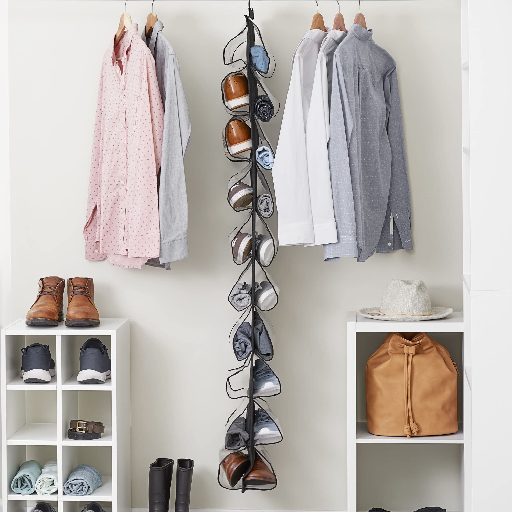 Household Essentials 311390 Hanging Shoe Storage Organizer for Closets -20 pocket - Natural Canvas