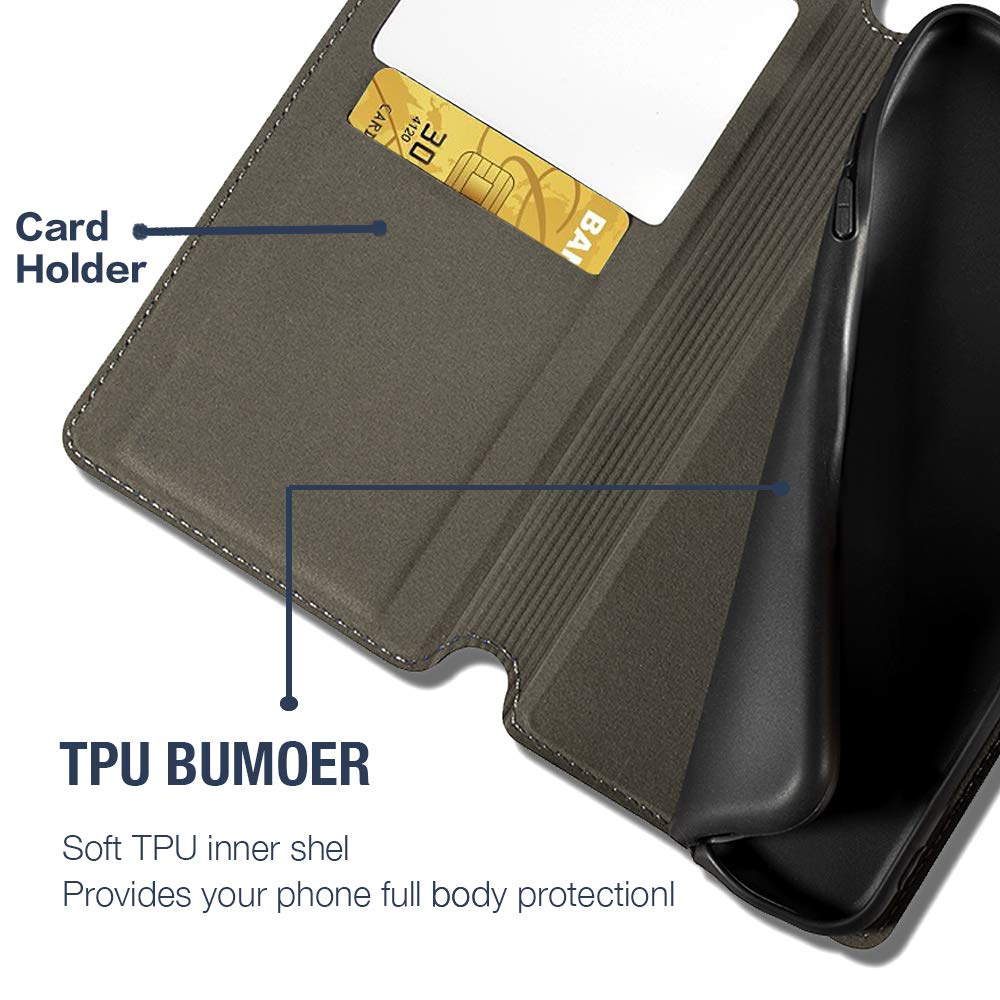 Shantime for Lenovo ThinkPhone 5G Case, Wood Grain Leather Case with Card Holder and Window, Magnetic Flip Cover for Lenovo ThinkPhone 5G (6.6β) Blue